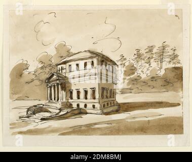 A portico with columns and a triangular pediment on the Greek-style ...