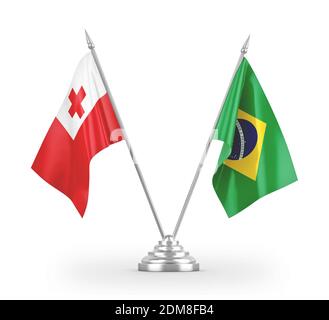 Tonga and Brazil table flags isolated on white 3D rendering Stock Photo ...