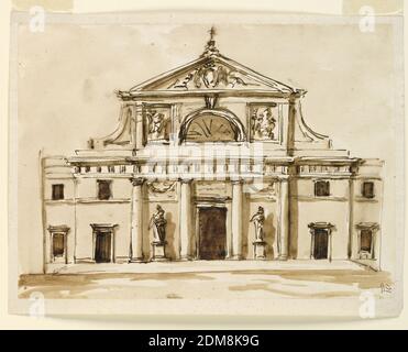 Two stories. Receding central section with a portico of four Doric ...