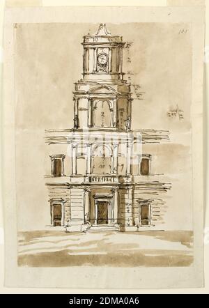 Drawing of elevation of Italian building, in a city. Palazzo, in the ...