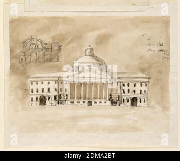Drawing of elevation of Italian building, in a city. Palazzo, in the ...