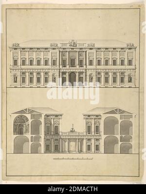 Drawing, Design for the Facade and Cross-Section of a Palace, ca. 1775 ...