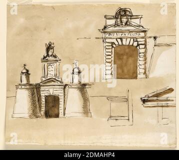 Drawing, Design for Gateway; Italy; pen and black ink, brush and gray ...