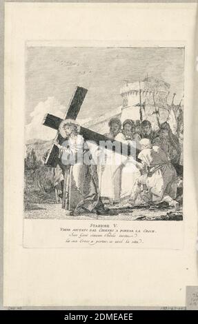 Via Crucis. Simon of Cyrene helps Jesus carry his cross. Colored Illustration for The life of ...
