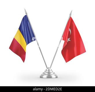 Romania and Turkey table flags isolated on white 3D rendering Stock ...