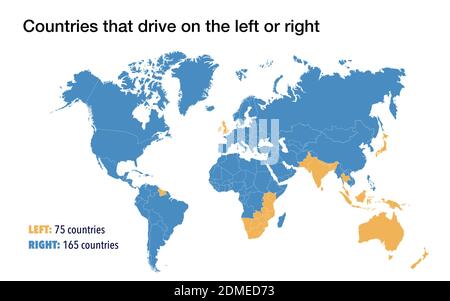 World map with the countries that drive on the left and on the right ...
