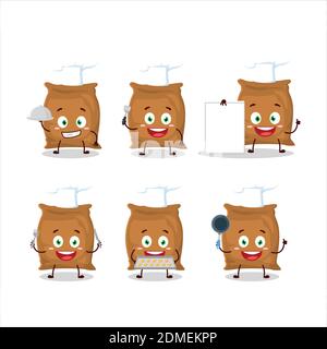 Flour sack cartoon character with various angry expressions. Vector ...