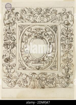 Grotesque Design, Charcoal, pen and ink, brush and watercolor on paper ...