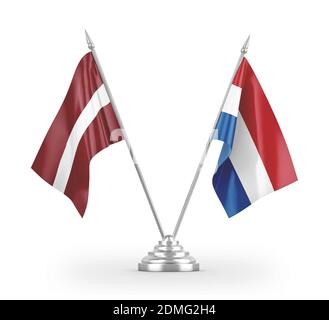 Latvia and Netherlands table flags isolated on white 3D rendering Stock ...