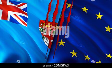 European Union and Fiji flags with scar concept. Waving flag,3D ...