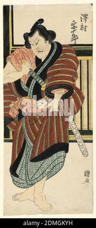 Woodblock Print, Fragment: Sawamura Sojuro drawing his sword; Utagawa ...