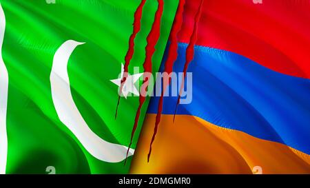 Armenia and Pakistan flags with scar concept. Waving flag,3D rendering ...