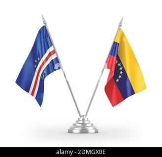 Cabo Verde and Venezuela table flags isolated on white 3D rendering ...