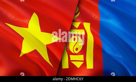 Mongolia and Vietnam flags with scar concept. Waving flag,3D rendering ...
