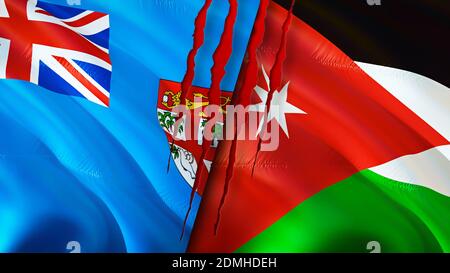 Jordan and Fiji flags with scar concept. Waving flag,3D rendering. Fiji ...