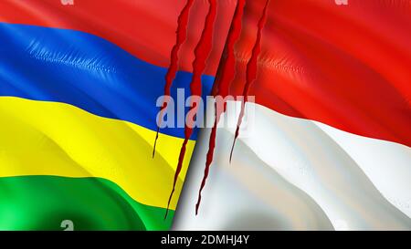 Indonesia and Mauritius flags with scar concept. Waving flag,3D ...