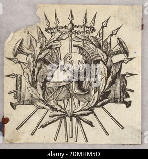 Wood engraving. Vignette., Engraving and etching., Trophy composed of a ...
