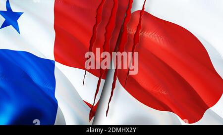 Japan and Panama flags with scar concept. Waving flag,3D rendering ...