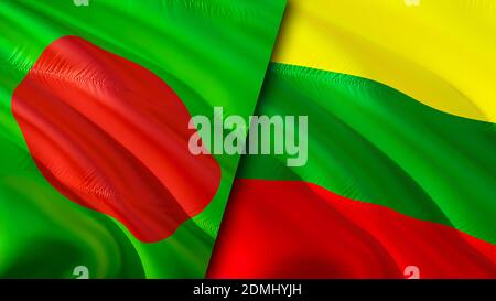 Lithuania and Bangladesh flags. 3D Waving flag design. Lithuania ...