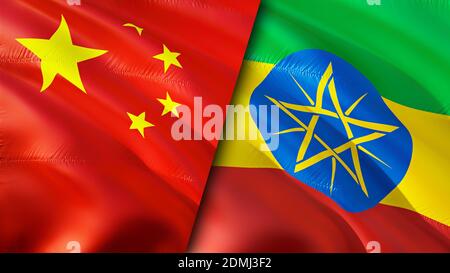 Ethiopia and China flag. Politics concept, partner deal between ...