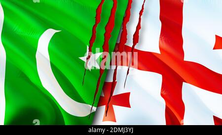 Georgia and Pakistan flags with scar concept. Waving flag,3D rendering ...