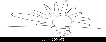 Continuous one line drawing. Sunset on the sea. Vector illustration ...
