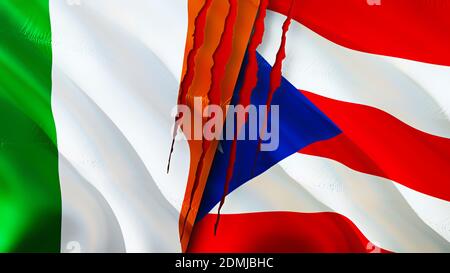 Puerto Rico and Ireland flags with scar concept. Waving flag,3D ...
