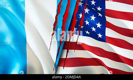 USA and Guatemala flags. 3D Waving flag design. USA Guatemala flag ...
