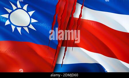 Taiwan and Costa Rica flags. 3D Waving flag design. Taiwan Costa Rica ...