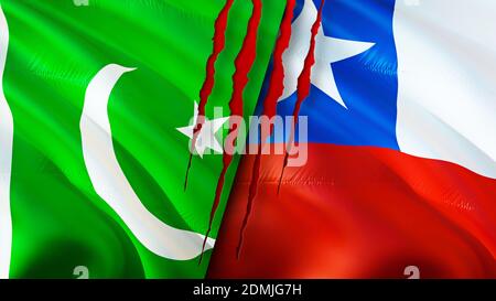 Chile and Pakistan flags with scar concept. Waving flag,3D rendering ...