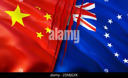 China and Cook Islands flags. 3D Waving flag design. China Cook Islands ...