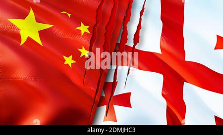 Georgia and China flags with scar concept. Waving flag,3D rendering ...