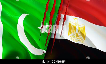 Egypt and Pakistan flags with scar concept. Waving flag,3D rendering ...