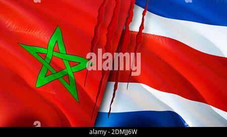 Costa Rica and Morocco flags with scar concept. Waving flag 3D ...