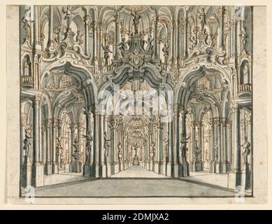 Drawing, Stage Design, Arcaded Palace Hall, early 18th century Stock ...