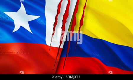 Colombia and Chile flags. 3D Waving flag design. Colombia Chile flag ...