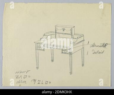 Drawing, Design for Rectangular Writing Table with Sketch of Top View ...