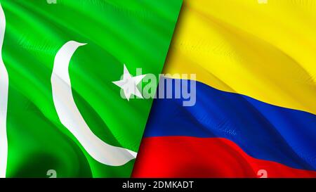 Colombia and Pakistan flags. 3D Waving flag design. Colombia Pakistan ...