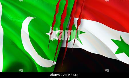 Syria and Pakistan flags with scar concept. Waving flag,3D rendering ...