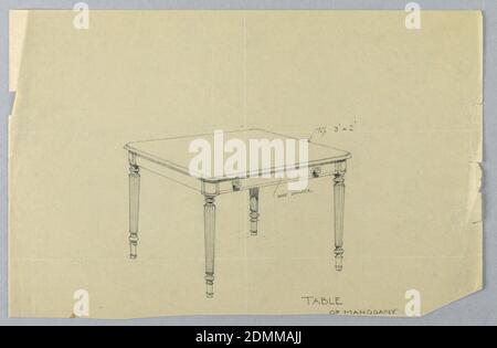 Drawing, Design for Rectangular Writing Table with Rounded Corners ...