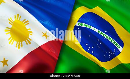 Brazil and Philippines flags. 3D Waving flag design. Brazil Philippines ...