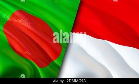 Monaco and Bangladesh flags. 3D Waving flag design. Bangladesh Monaco ...