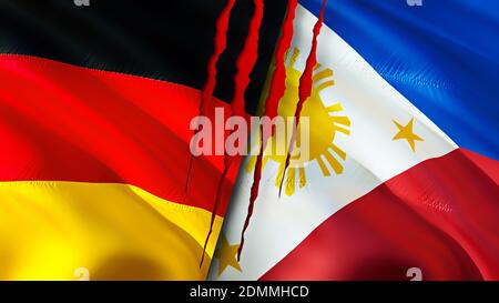 Philippines and Germany flags with scar concept. Waving flag,3D ...