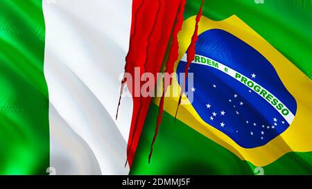 Brazil and Italy flags with scar concept. Waving flag 3D rendering ...