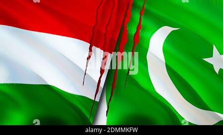 Pakistan and Hungary flags with scar concept. Waving flag,3D rendering ...