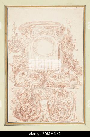 Bound Drawing, Frame with Blank Oval, and Elaborate Foliage Scroll ...