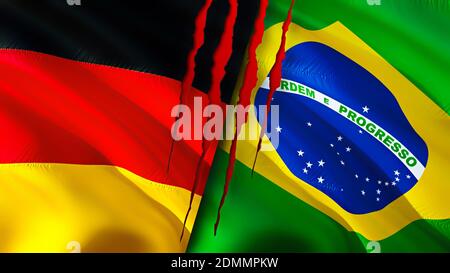 Brazil and Germany flags with scar concept. Waving flag 3D rendering ...