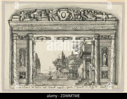 Drawing, Proscenium and Curtain, Little Theater of the Orphans, Faenza ...