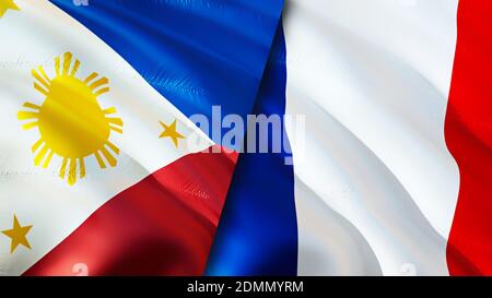 France and Philippines flags. 3D Waving flag design. France Philippines ...