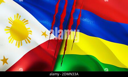 Philippines and Mauritius flags. 3D Waving flag design. Philippines ...